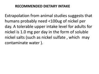 nickel in food trace element absorption transport and storage | PPTX