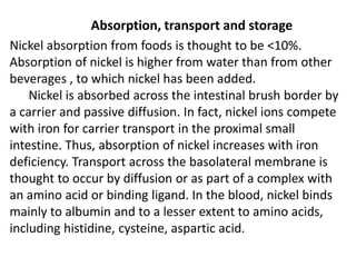 nickel in food trace element absorption transport and storage | PPTX