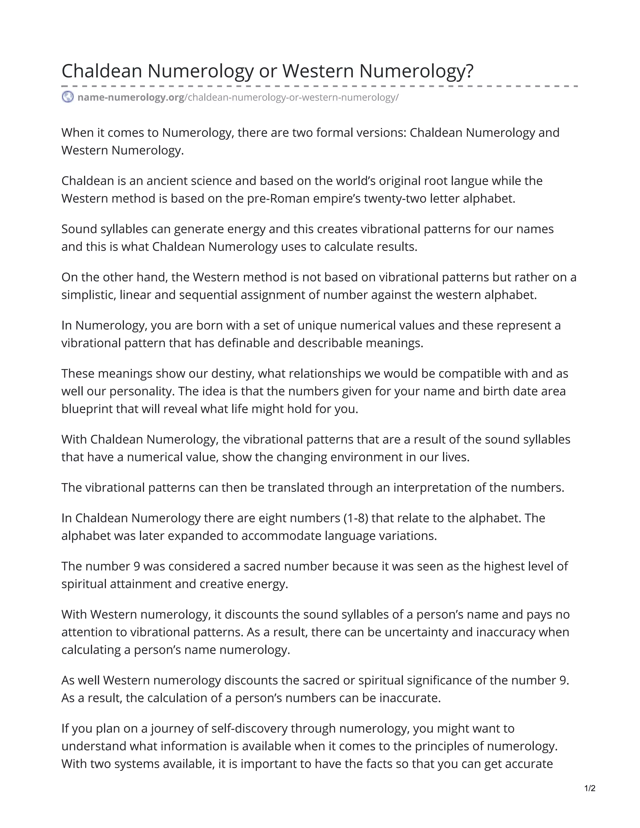 Chaldean Numerology or Western Numerology? | PDF