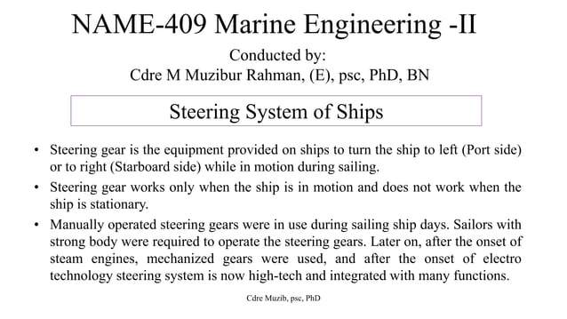 Name 409 marine engineering ii steering system | PDF