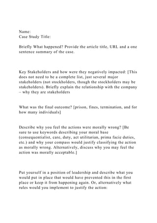 Name Case Study Title Briefly What happened Provi.docx