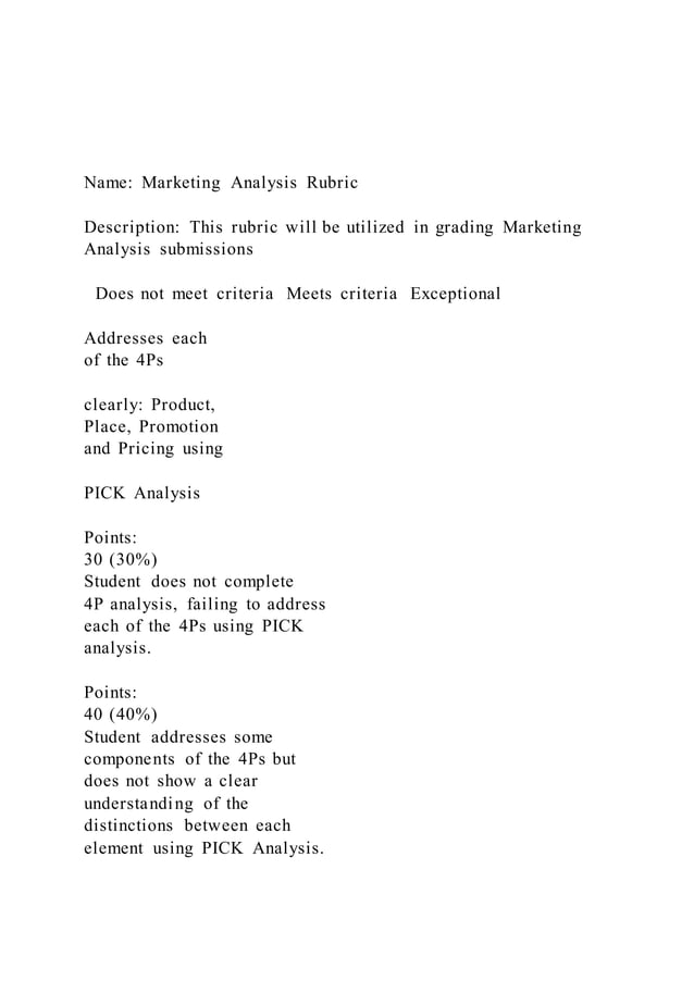Name marketing analysis rubric description this rubric w | PDF
