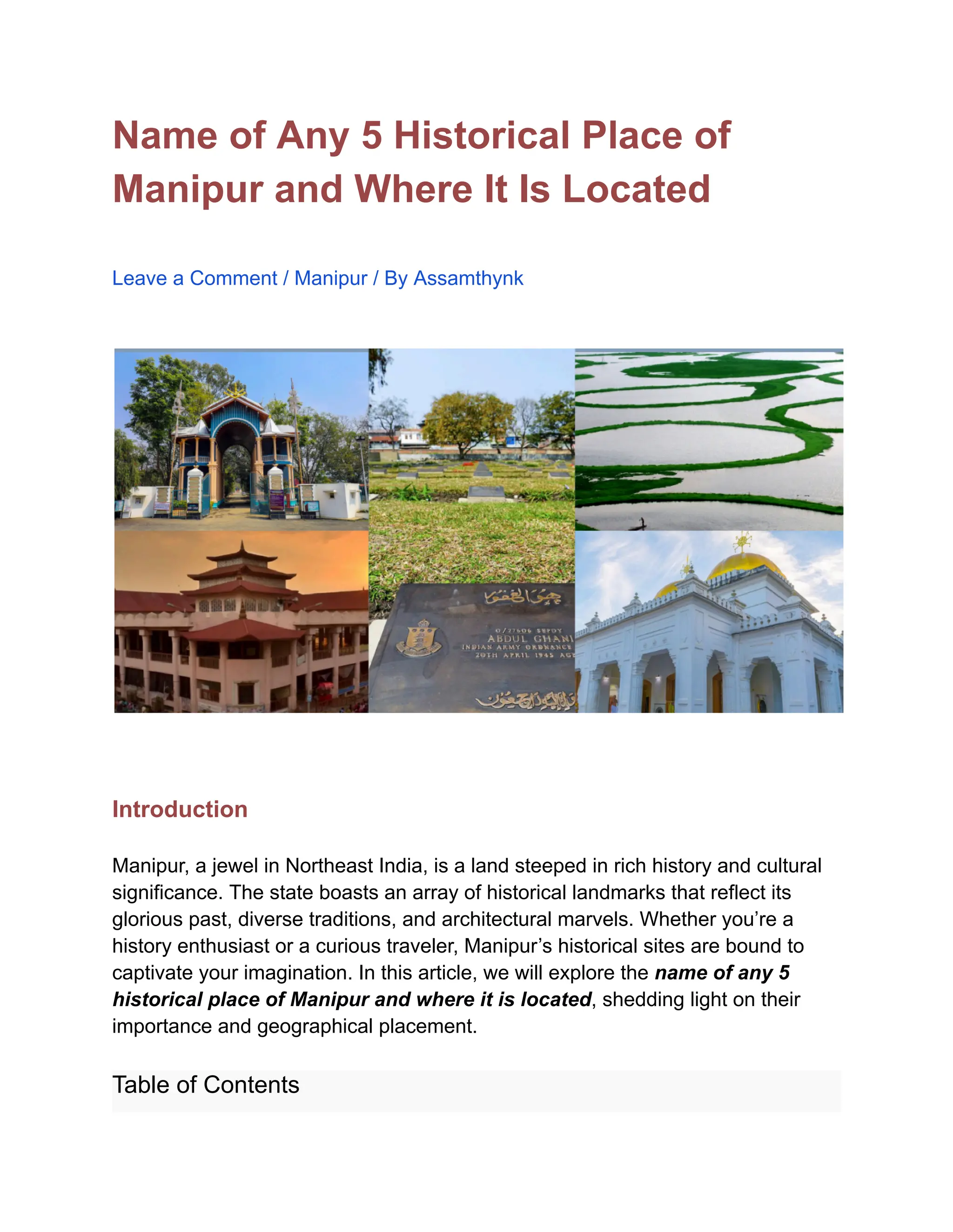 Name of Any 5 Historical Place of Manipur and Where It Is Located.pdf