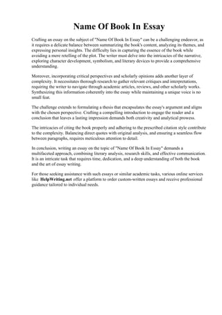 Name Of Book In Essay. How to Write a Book Title in An Essay? | PDF