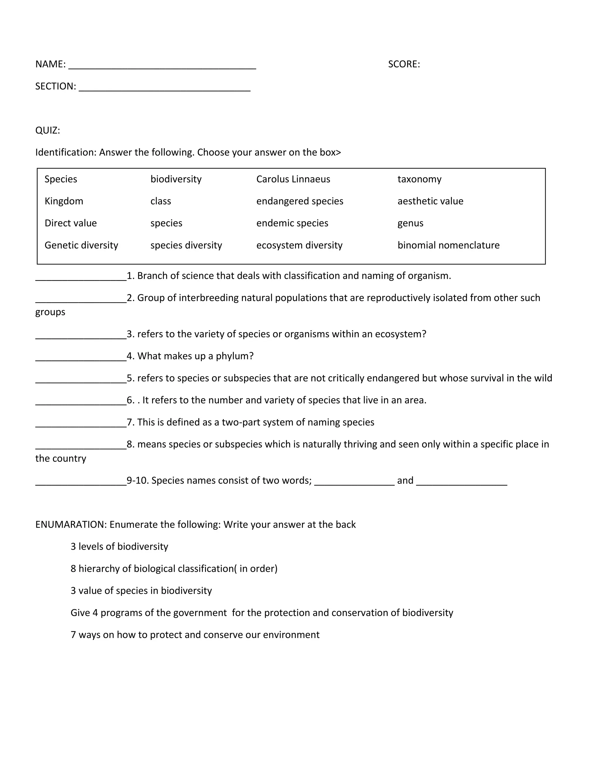 quiz about biodiversity science 8 quarter 4uiz.docx