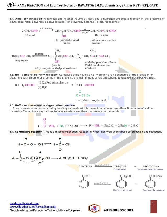 Name reactions organic chemistry for class 12 rawat's jfc | PDF