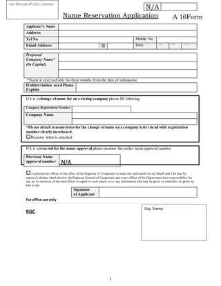 Name reservation application | DOCX