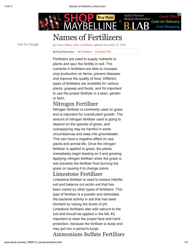 Names of fertilizers e how | PDF