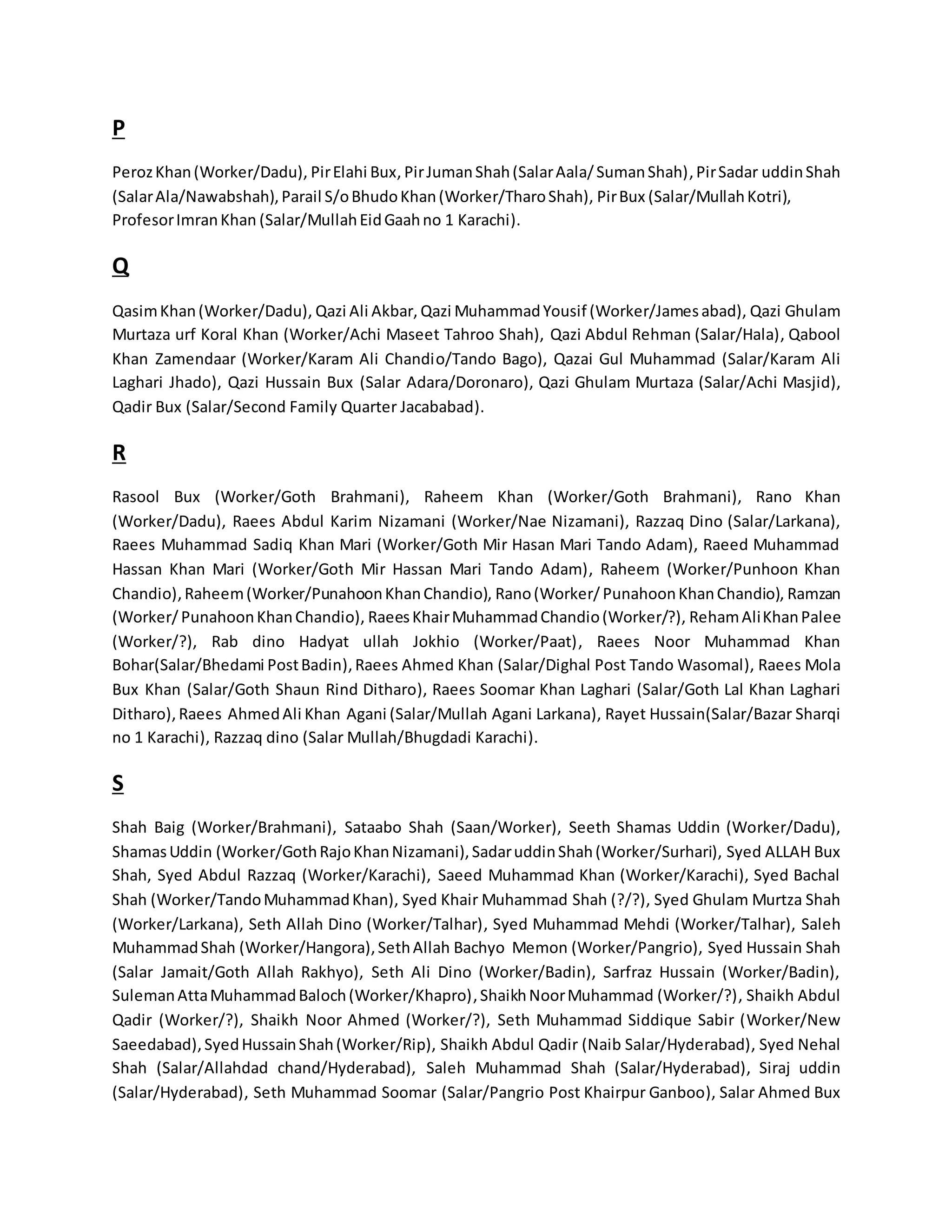 Names of workers & Office-bearers of "Sindh Khaksar Tahrik" | PDF