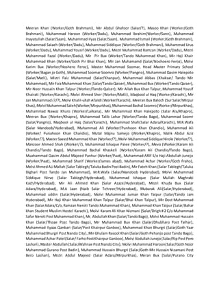 Names of workers & Office-bearers of "Sindh Khaksar Tahrik" | PDF