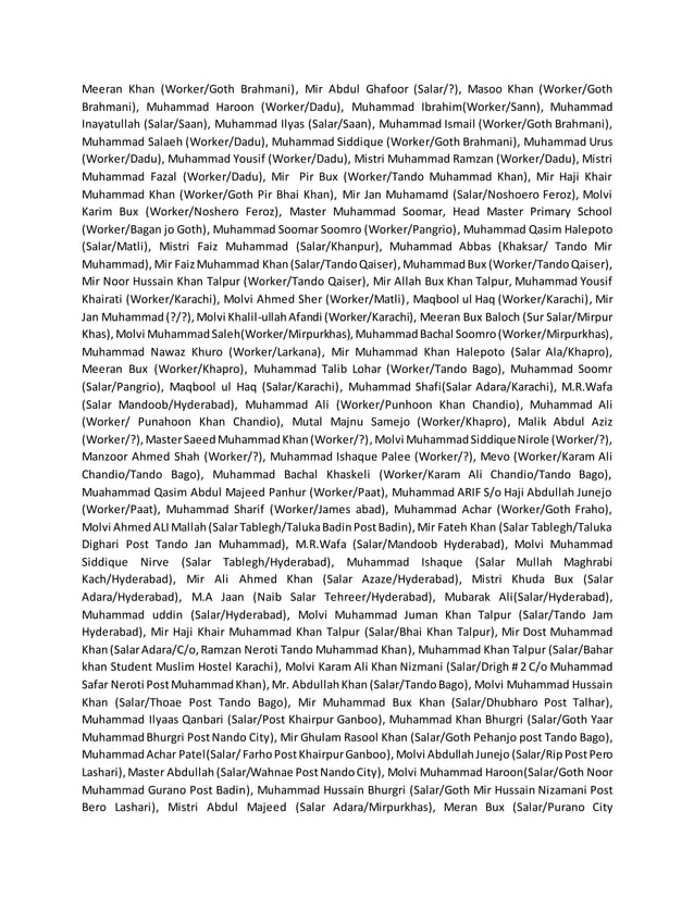 Names of workers & Office-bearers of "Sindh Khaksar Tahrik" | PDF