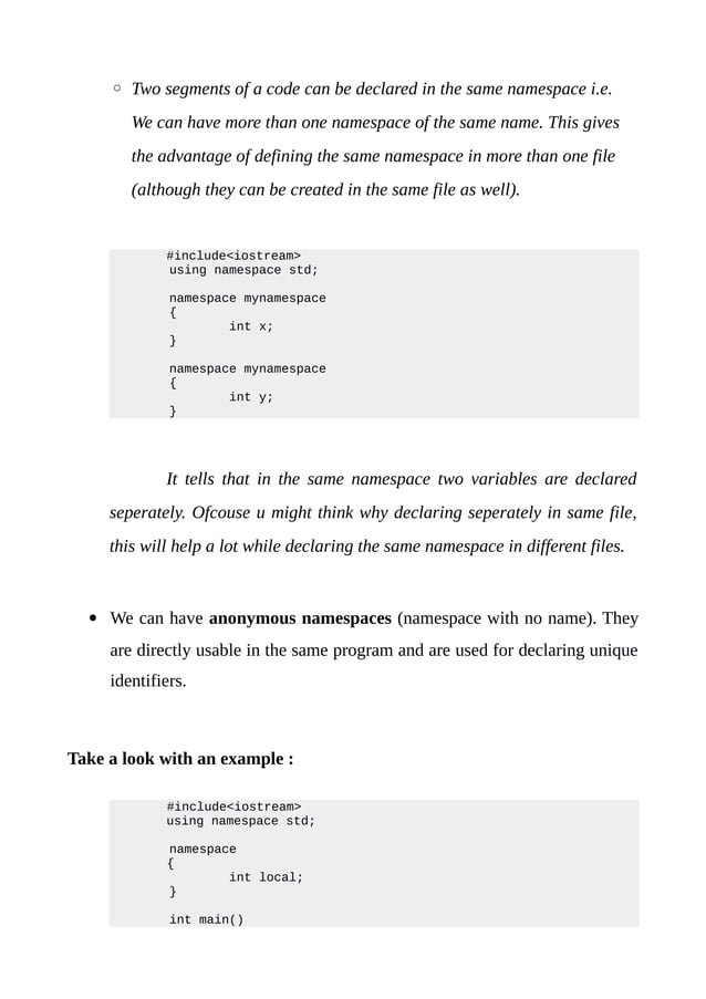 Namespace--defining same identifiers again | PDF