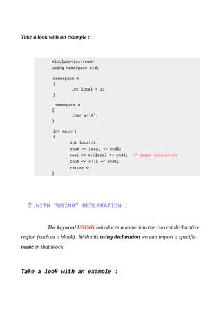 Namespace--defining same identifiers again | PDF