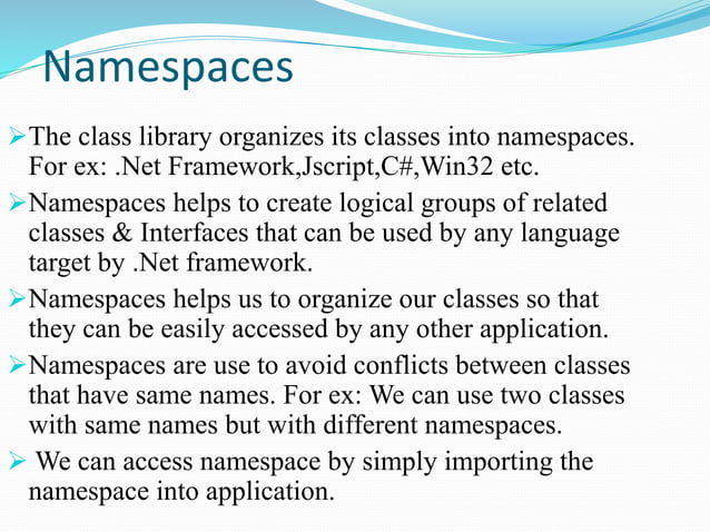 Namespaces in C# | PPTX | Programming Languages | Computing