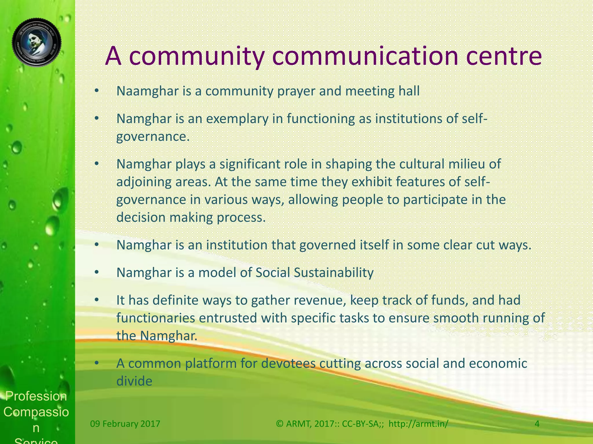 Namghar - A community meeting place | PPTX