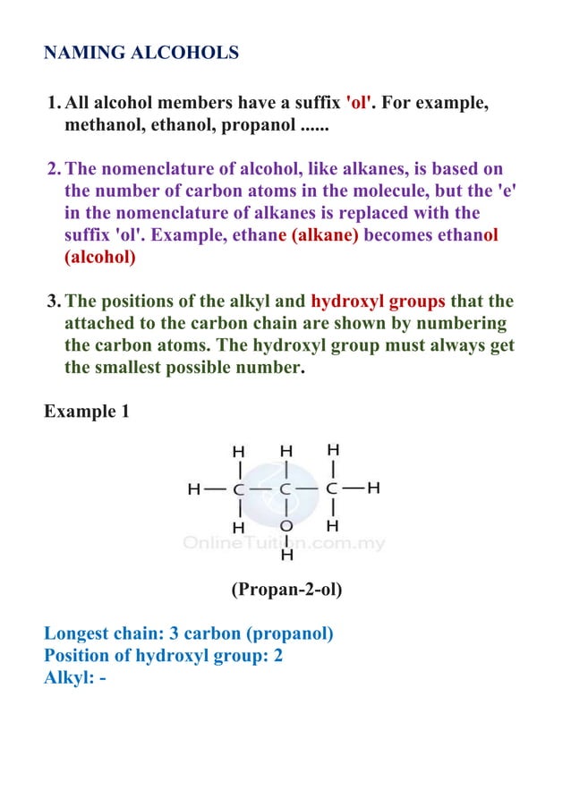 Naming alcohols | DOCX | Alcoholic Beverages | Food & Drink