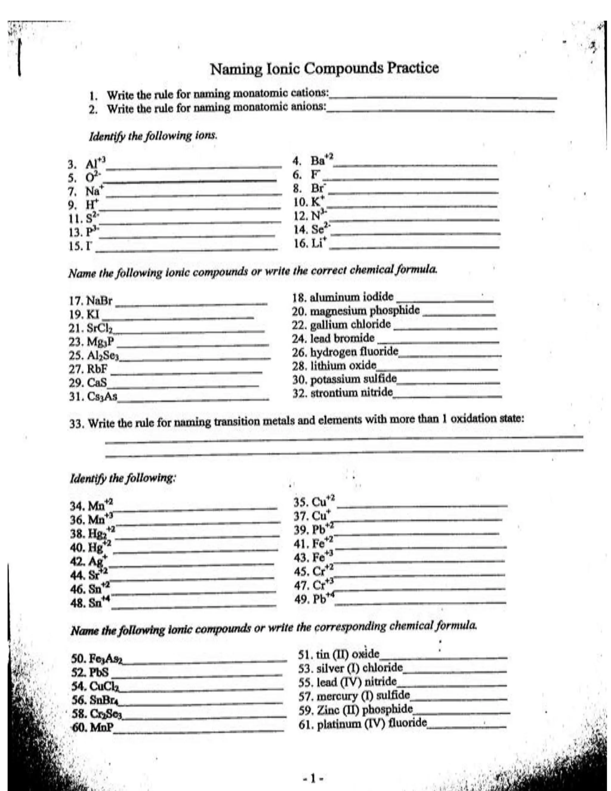 Naming ionic compounds and polyatomic ions | PDF Naming ionic compounds and polyatomic ions | PDF
