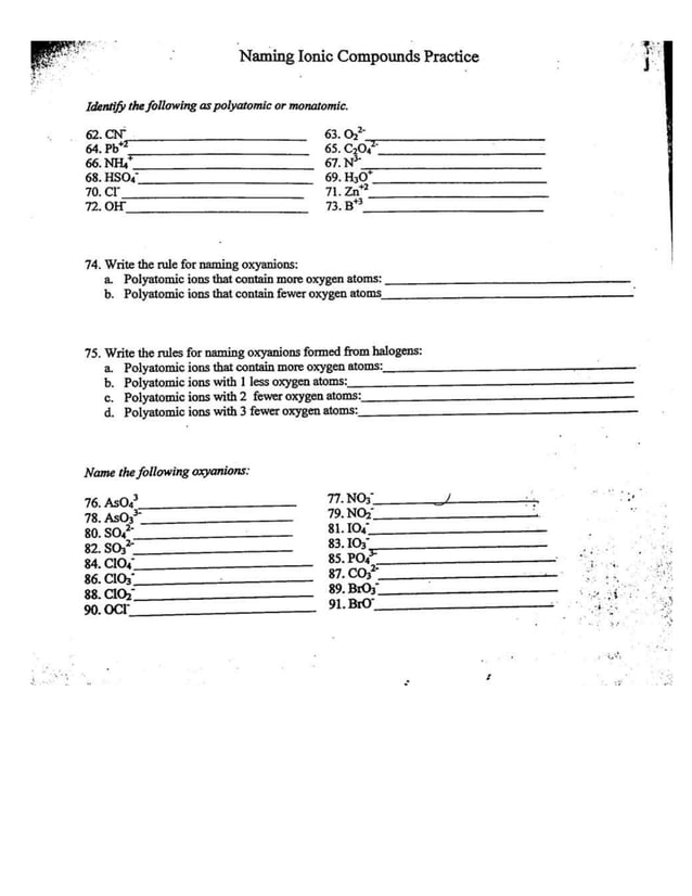 Naming ionic compounds and polyatomic ions | PDF