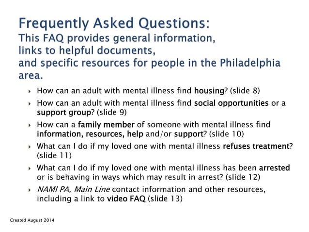 NAMI PA Mental Health Services FAQs | PPT