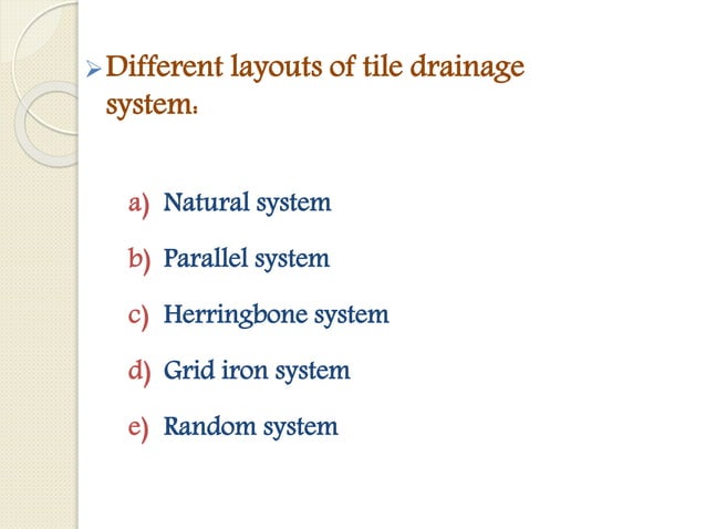 DESIGN OF SUBSURFACE DRAINAGE SYSTEM | PPTX | Gardening | Home & Garden