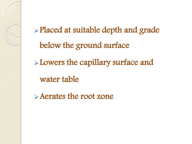 DESIGN OF SUBSURFACE DRAINAGE SYSTEM | PPTX | Gardening | Home & Garden