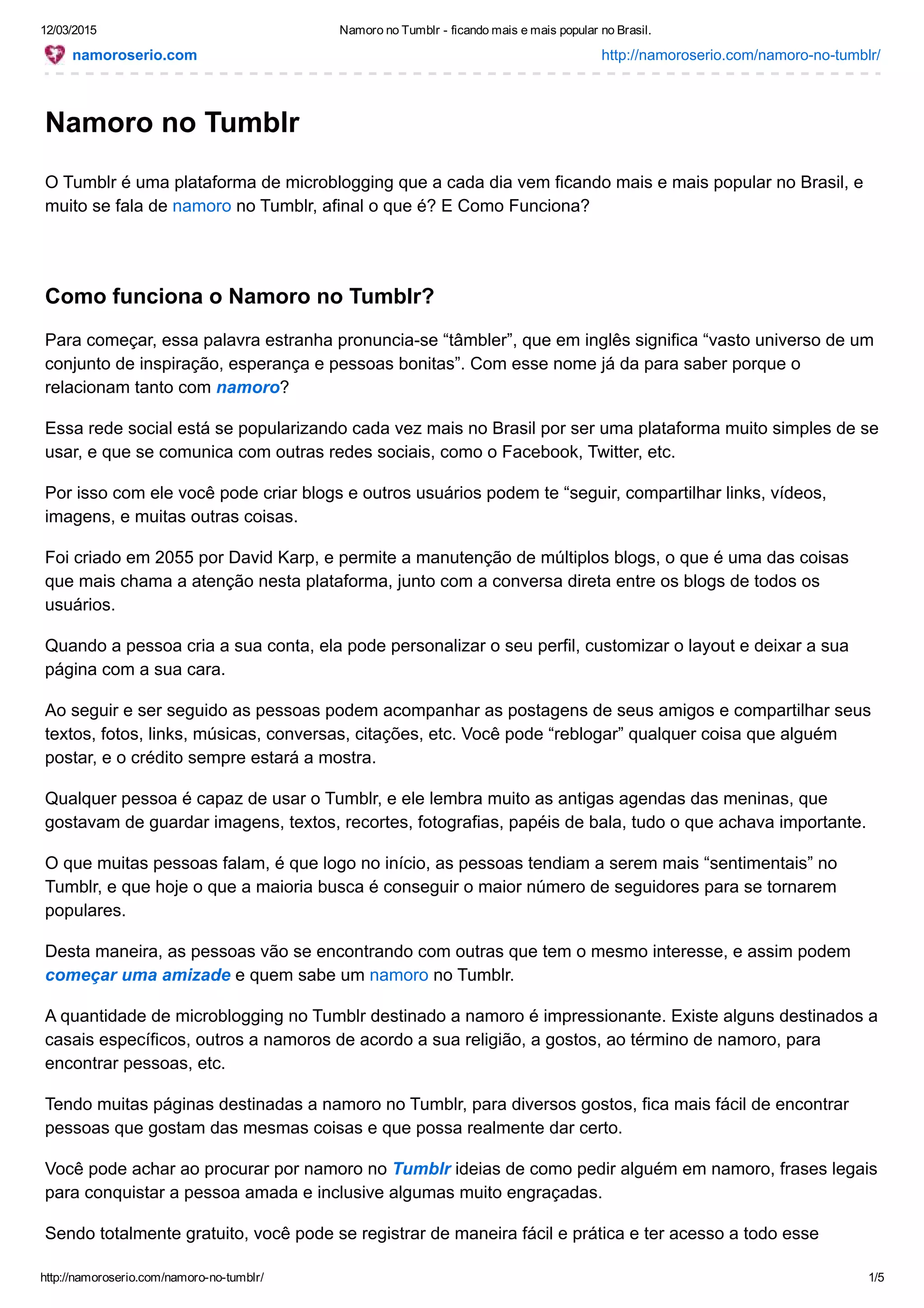 Namoro no tumblr ficando mais e mais popular no brasil | PDF