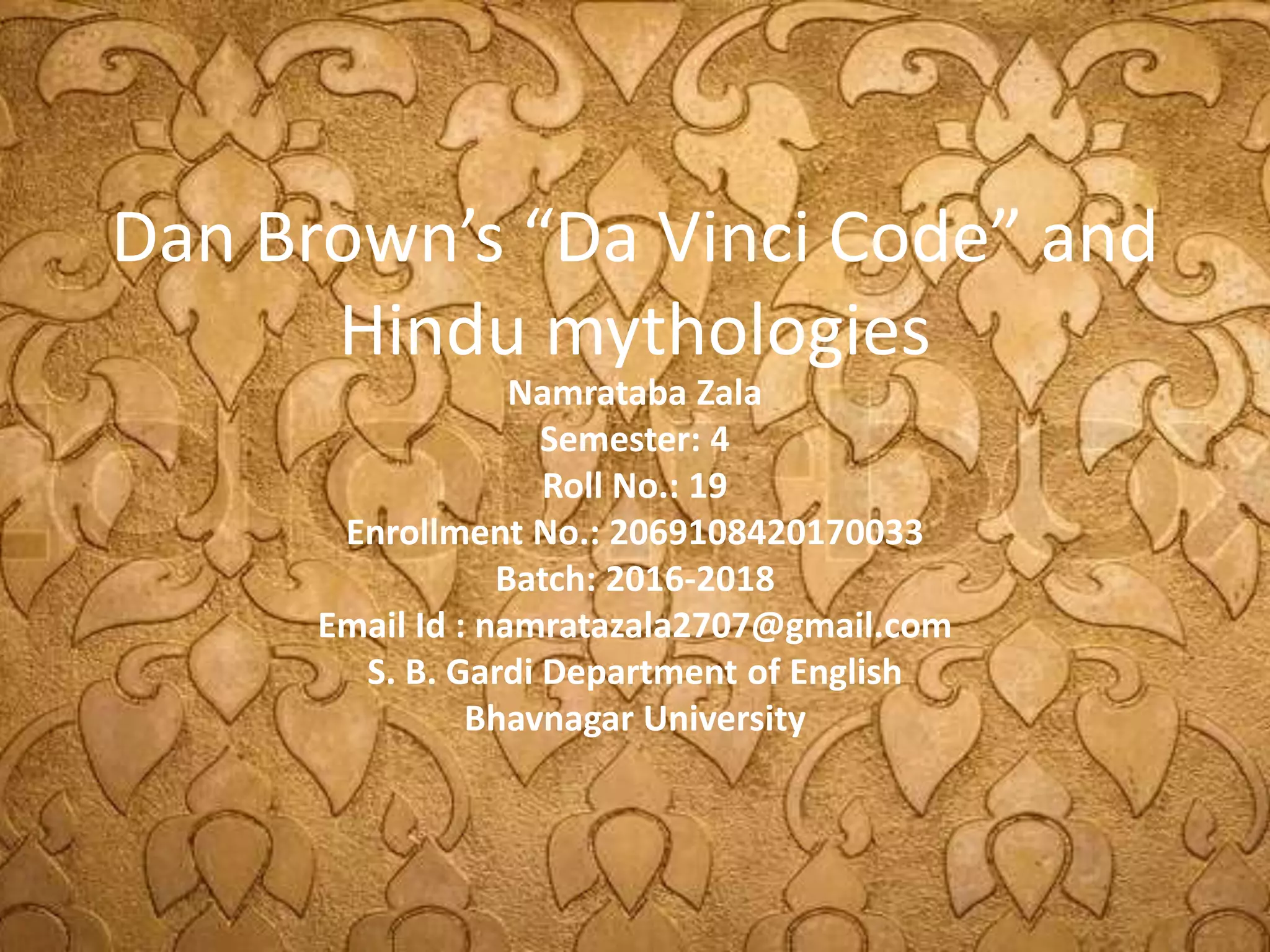 Da vinci code and hindu mythologies | PPT