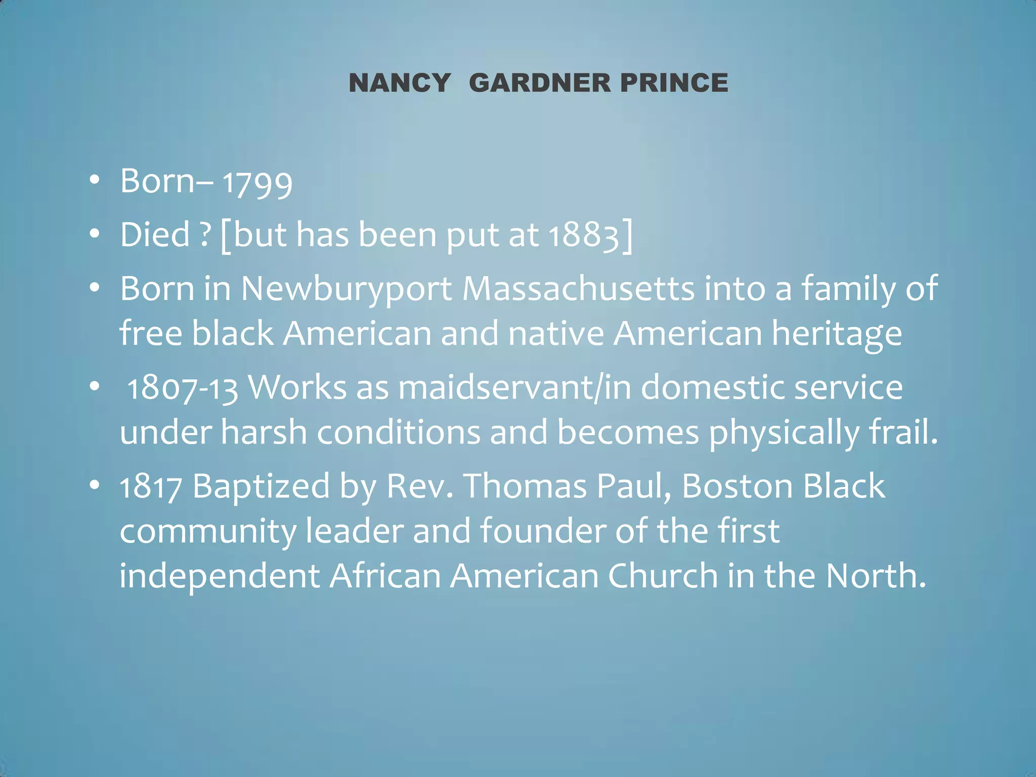 Nancy gardner prince her travels to jamaica in 1840 | PDF