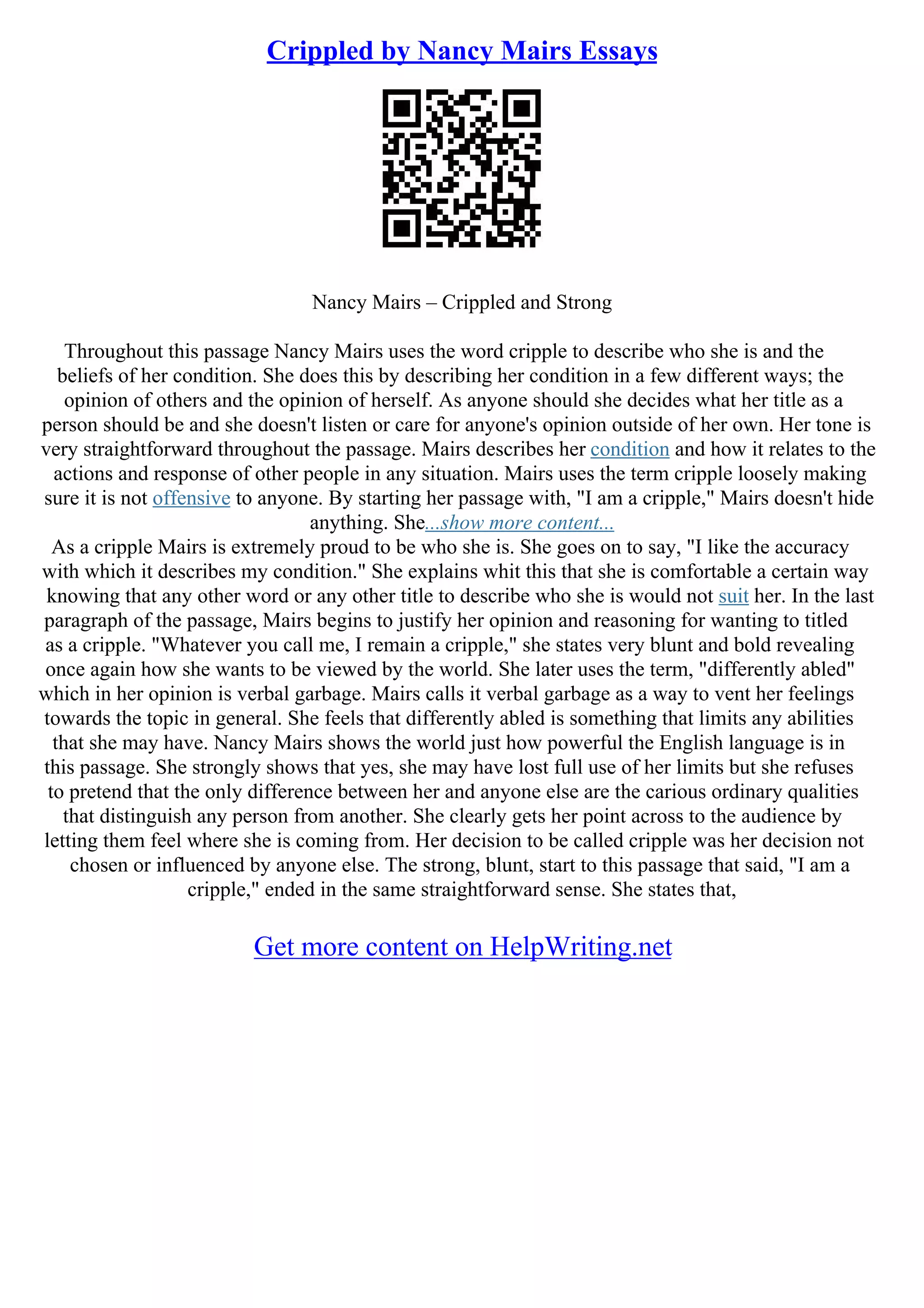 Nancy Mairs Essay | PDF