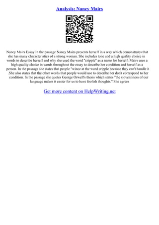 Nancy Mairs Essay | PDF