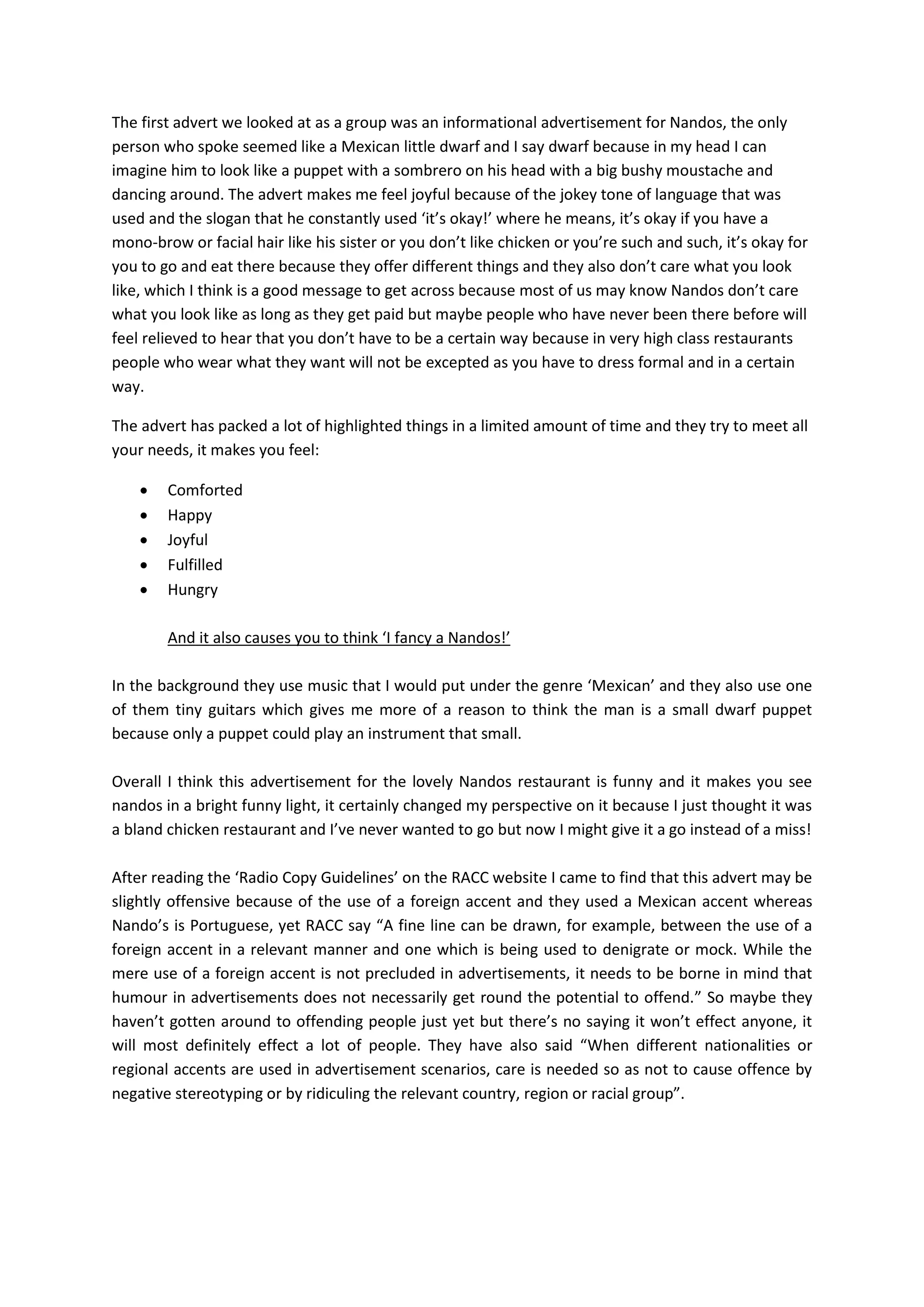 Nandos advertisement | DOCX