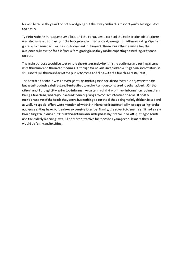 Nandos radio advert analysis sheet (1) | DOCX | Bars & Restaurants ...