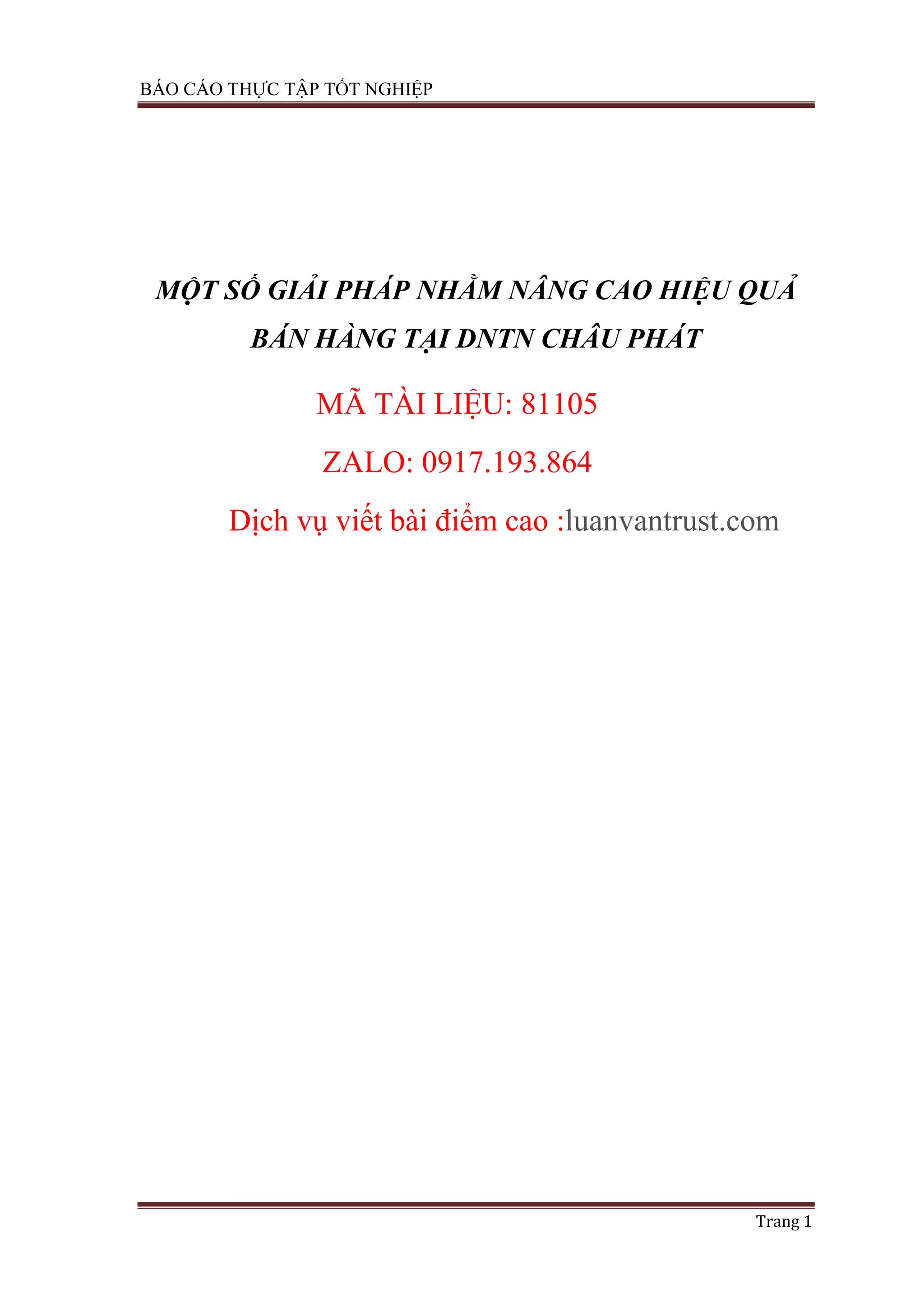 Một số giải pháp nhằm nâng cao hiệu quả bán hàng tại DNTN Châu Phát | DOC