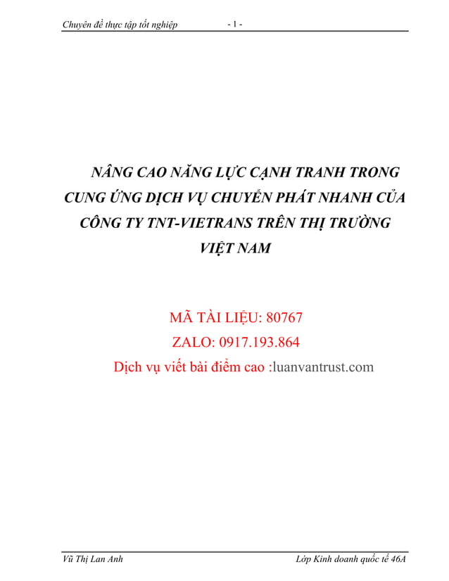 Nâng cao năng lực cạnh tranh trong cung ứng dịch vụ chuyển phát nhanh của công ty TNT-Vietrans ...