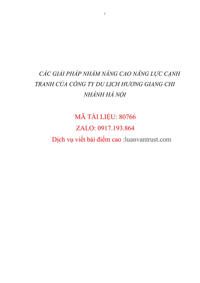 Các giải pháp nhằm nâng cao năng lực cạnh tranh của Công ty Du lịch Hương Giang Chi nhánh Hà Nội ...