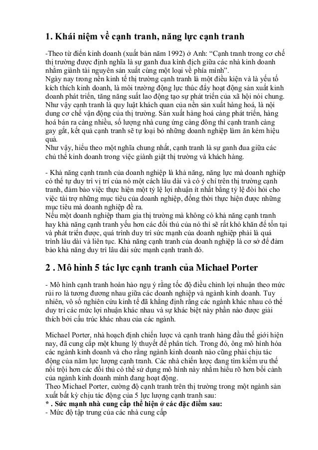 Năng lực cạnh tranh là gì? Mô hình 5 tác lực cạnh tranh của Michael Porter | PDF