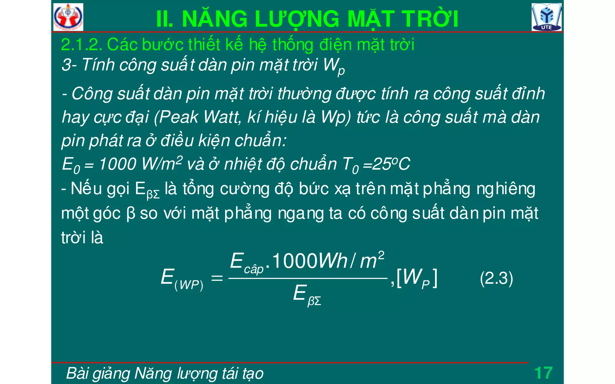 Bài giảng Năng lượng tái tạo-Đại học SPKT TP.HCM
