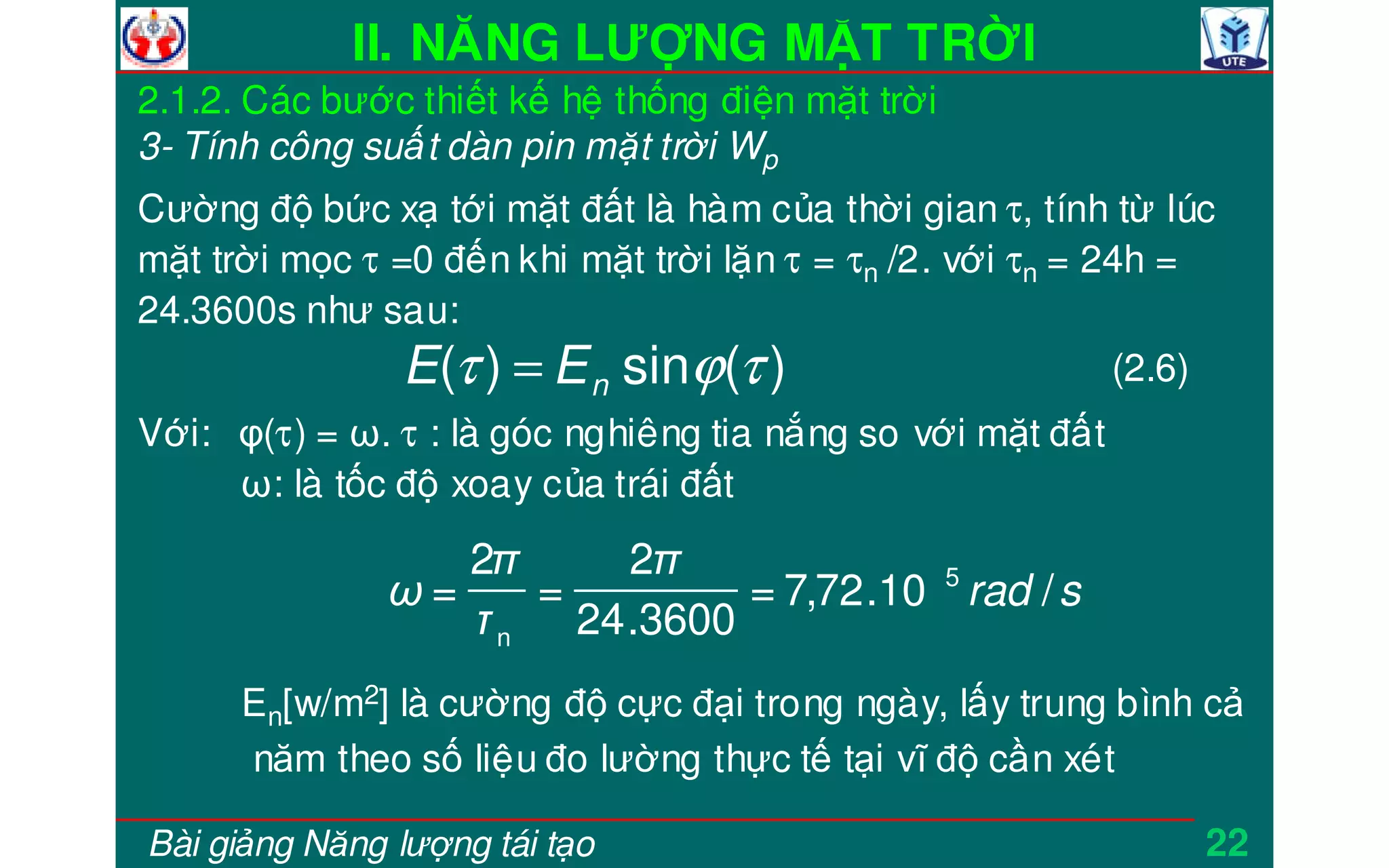 Bài giảng Năng lượng tái tạo-Đại học SPKT TP.HCM