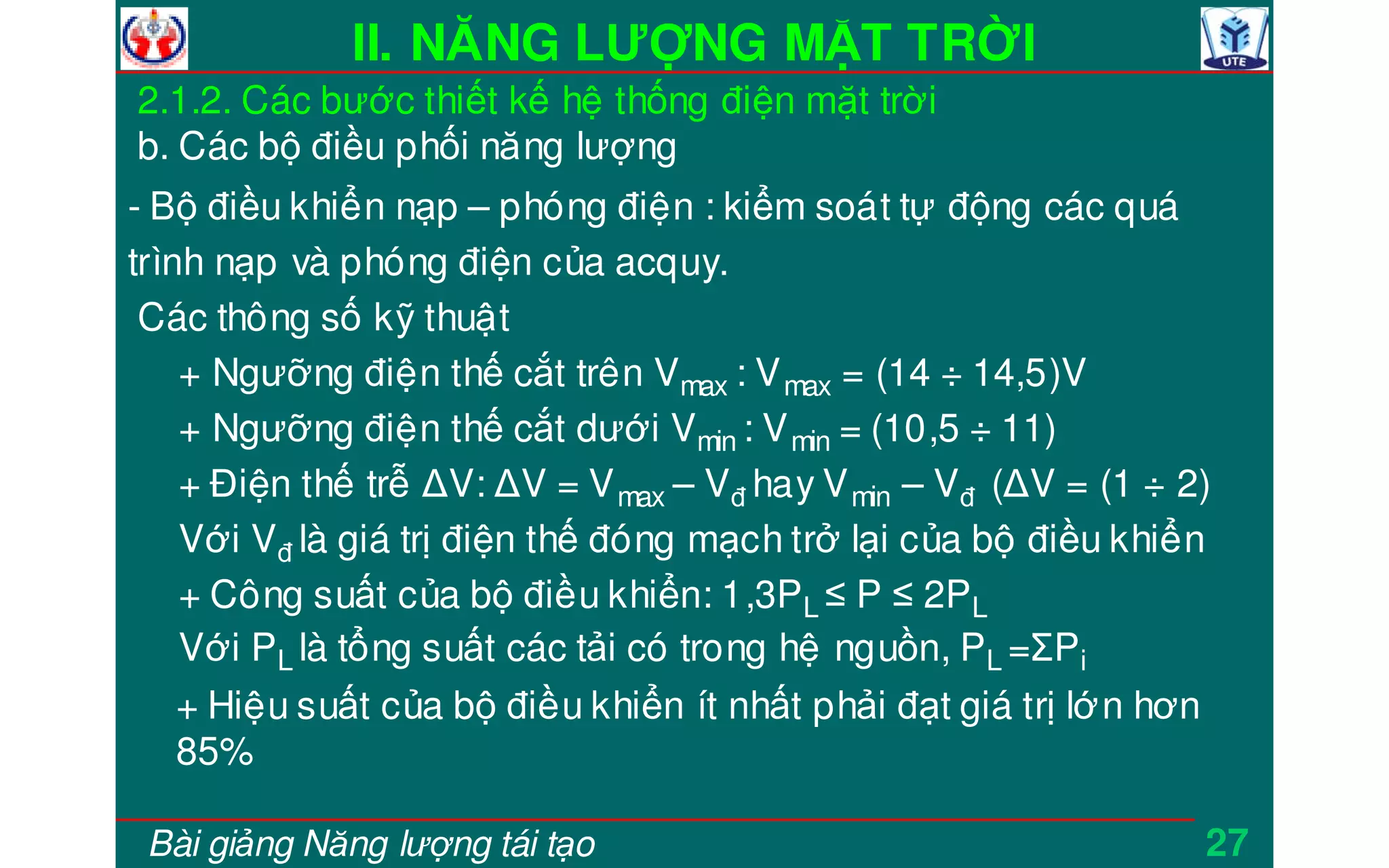 Bài giảng Năng lượng tái tạo-Đại học SPKT TP.HCM