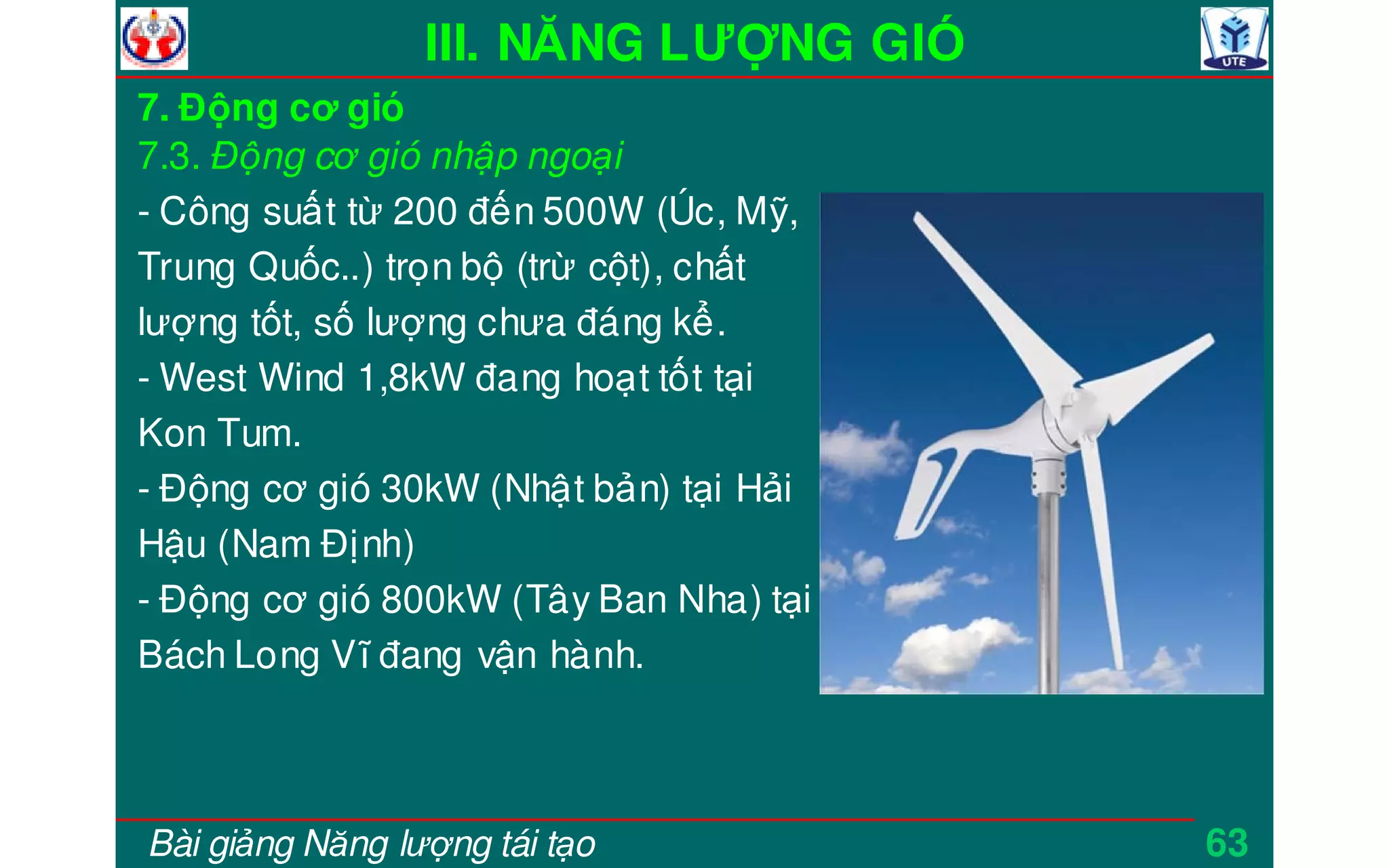 Bài giảng Năng lượng tái tạo-Đại học SPKT TP.HCM