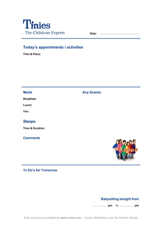 Tinies - Nanny diary | PDF