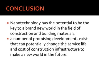 Nano technology in construction materials | PPTX