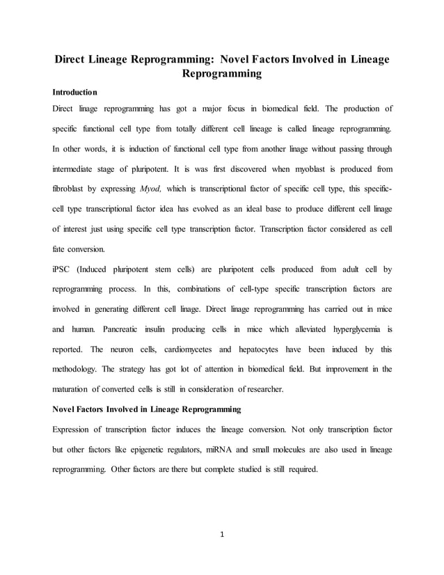 Direct Lineage Reprogramming: Novel Factors involved in Lineage ...