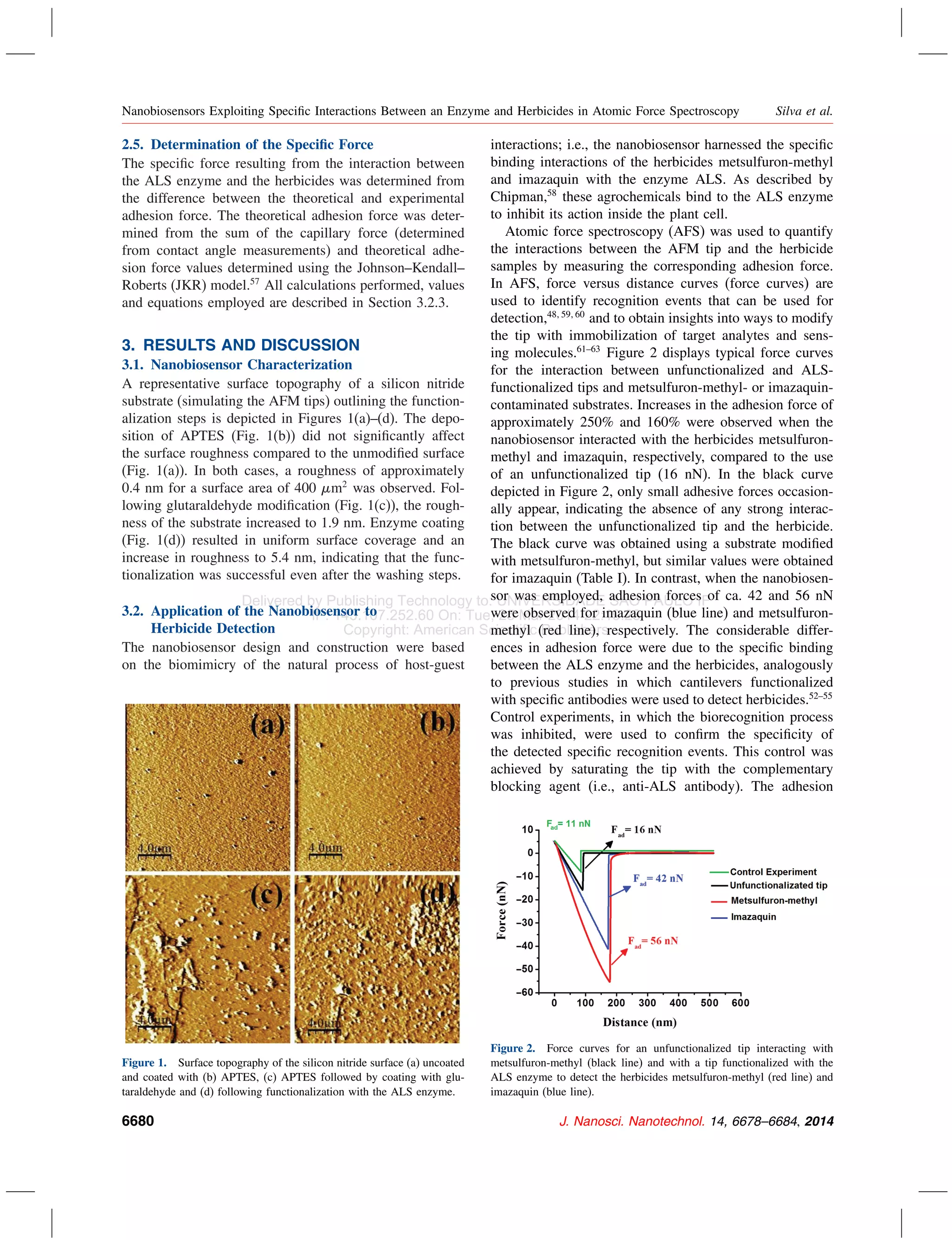 Nanobiosensors exploiting specific interactions between an enzyme and herbicides in atomic force ...