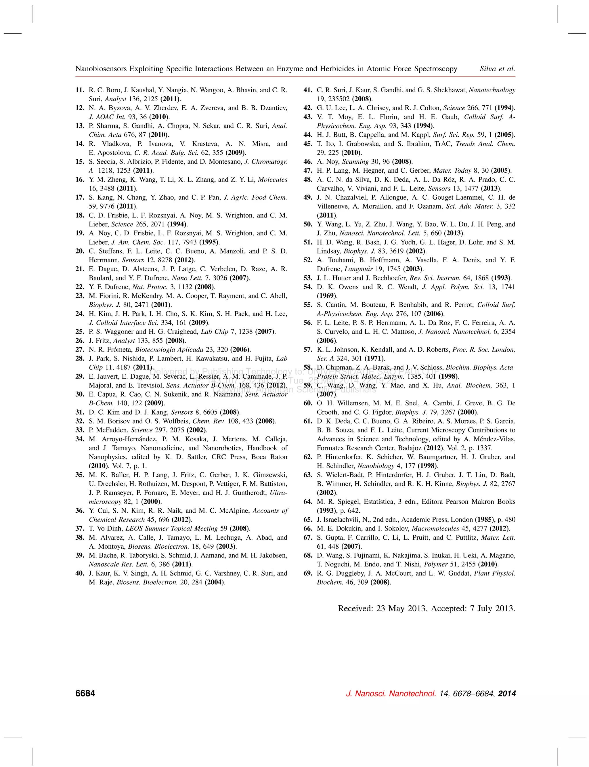 Nanobiosensors exploiting specific interactions between an enzyme and herbicides in atomic force ...