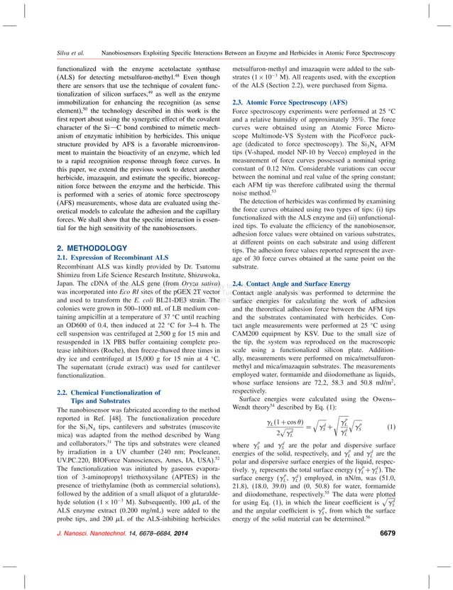 Nanobiosensors exploiting specific interactions between an enzyme and herbicides in atomic force ...