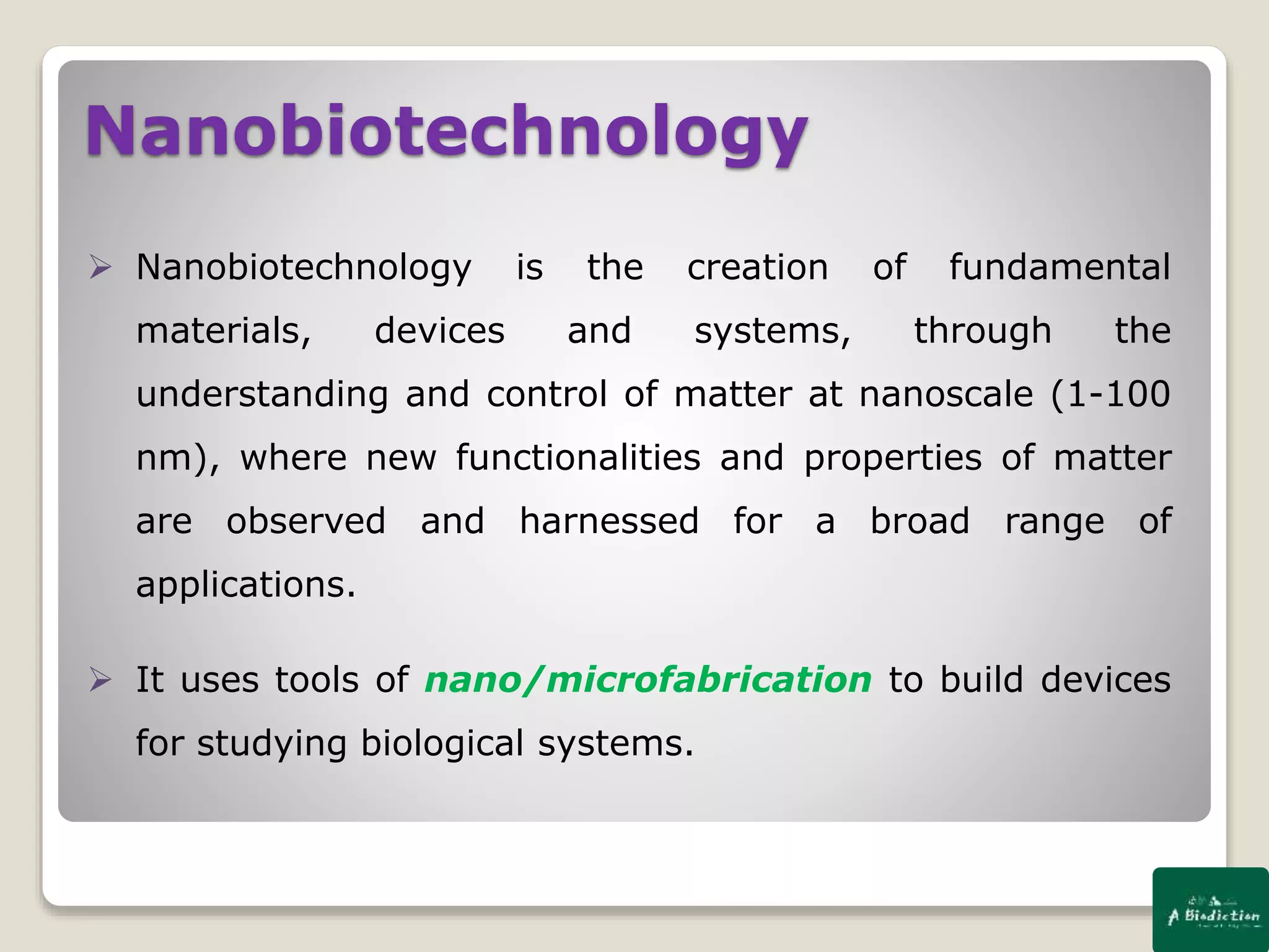 Nanobiotechnology - Introduction, Concept, Scope, Vision, Applications and Present and Future ...