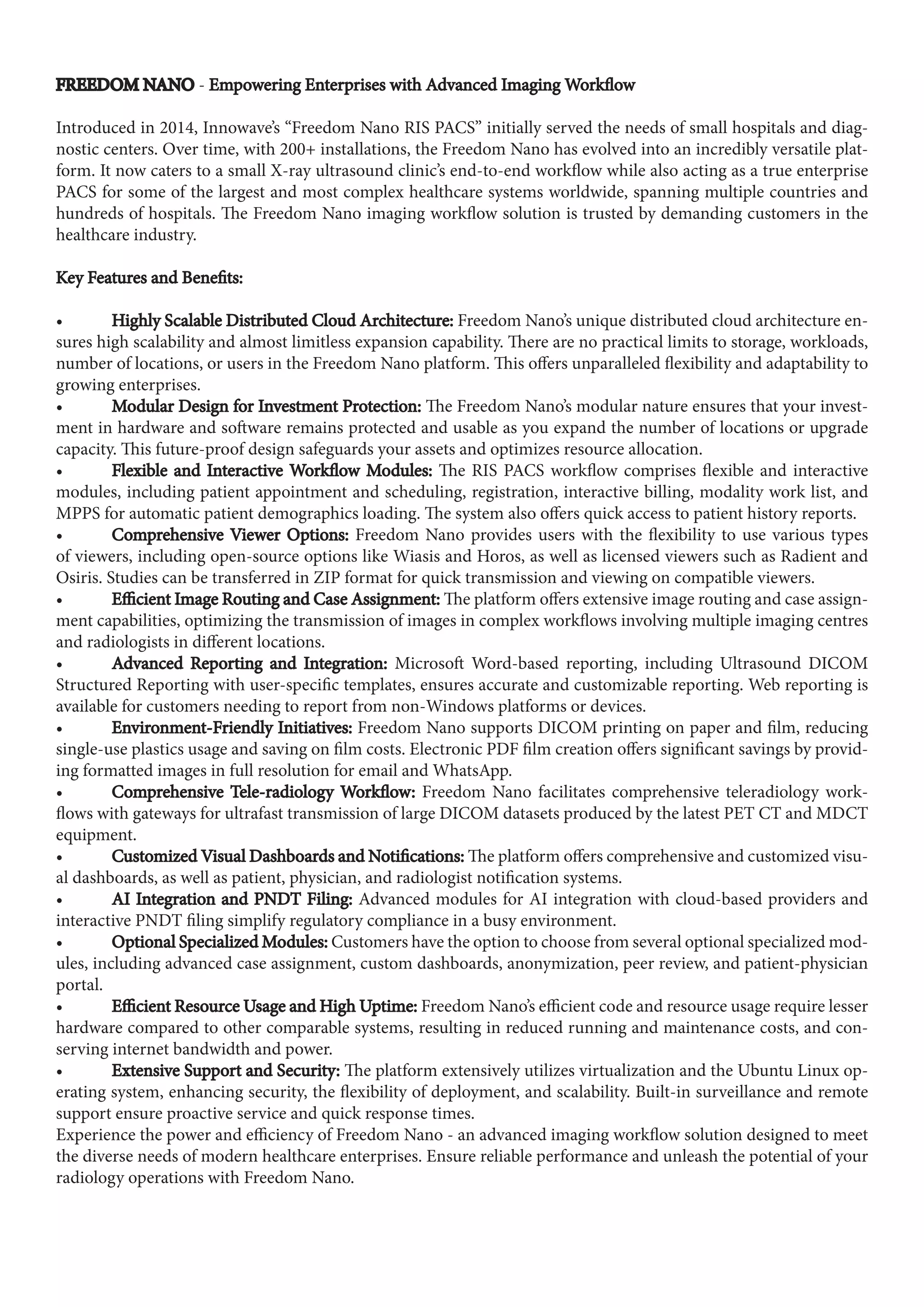 Freedom Nano PACS Brochure | PDF