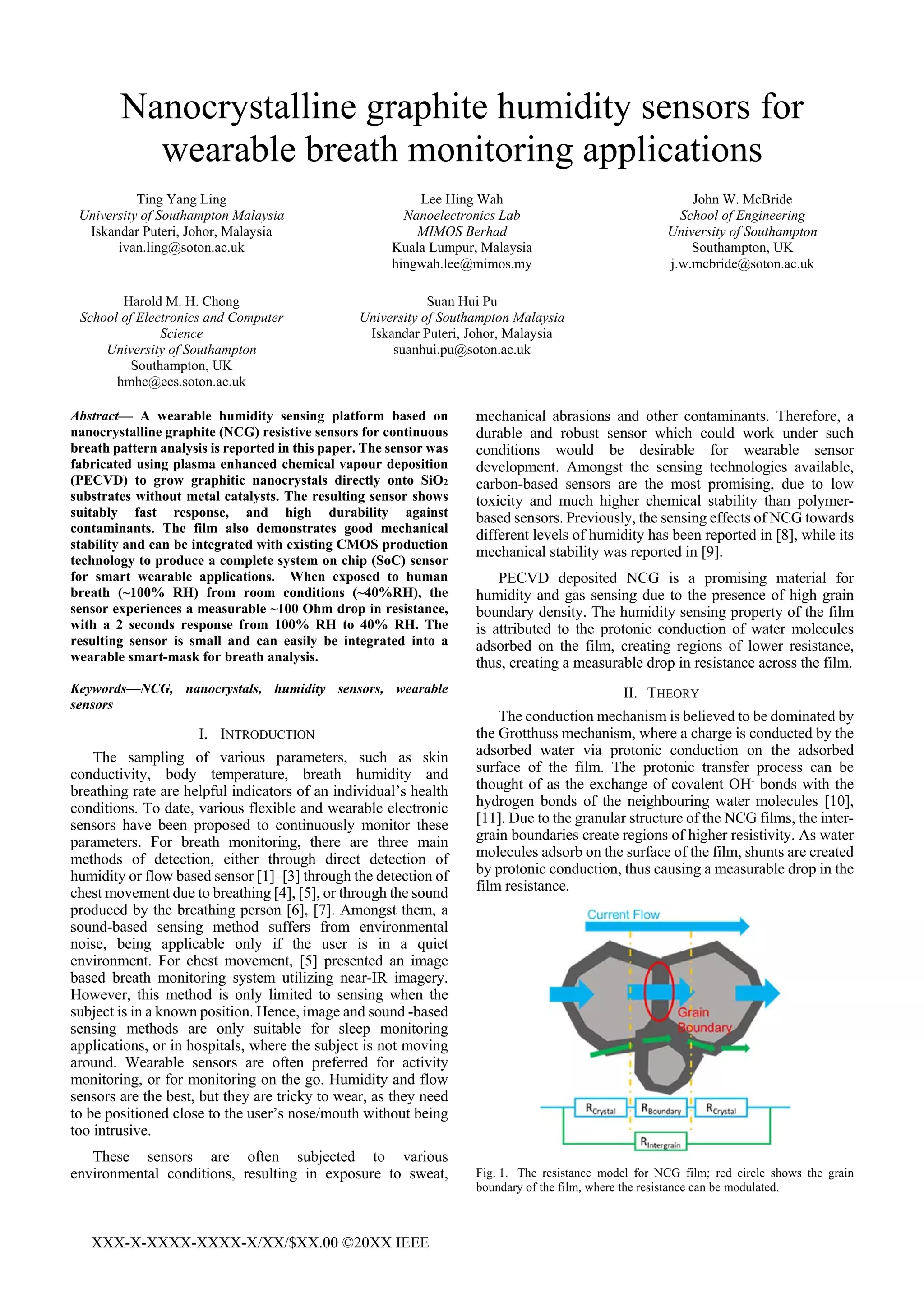 Nanocrystalline graphite humidity sensors for wearable breath ...