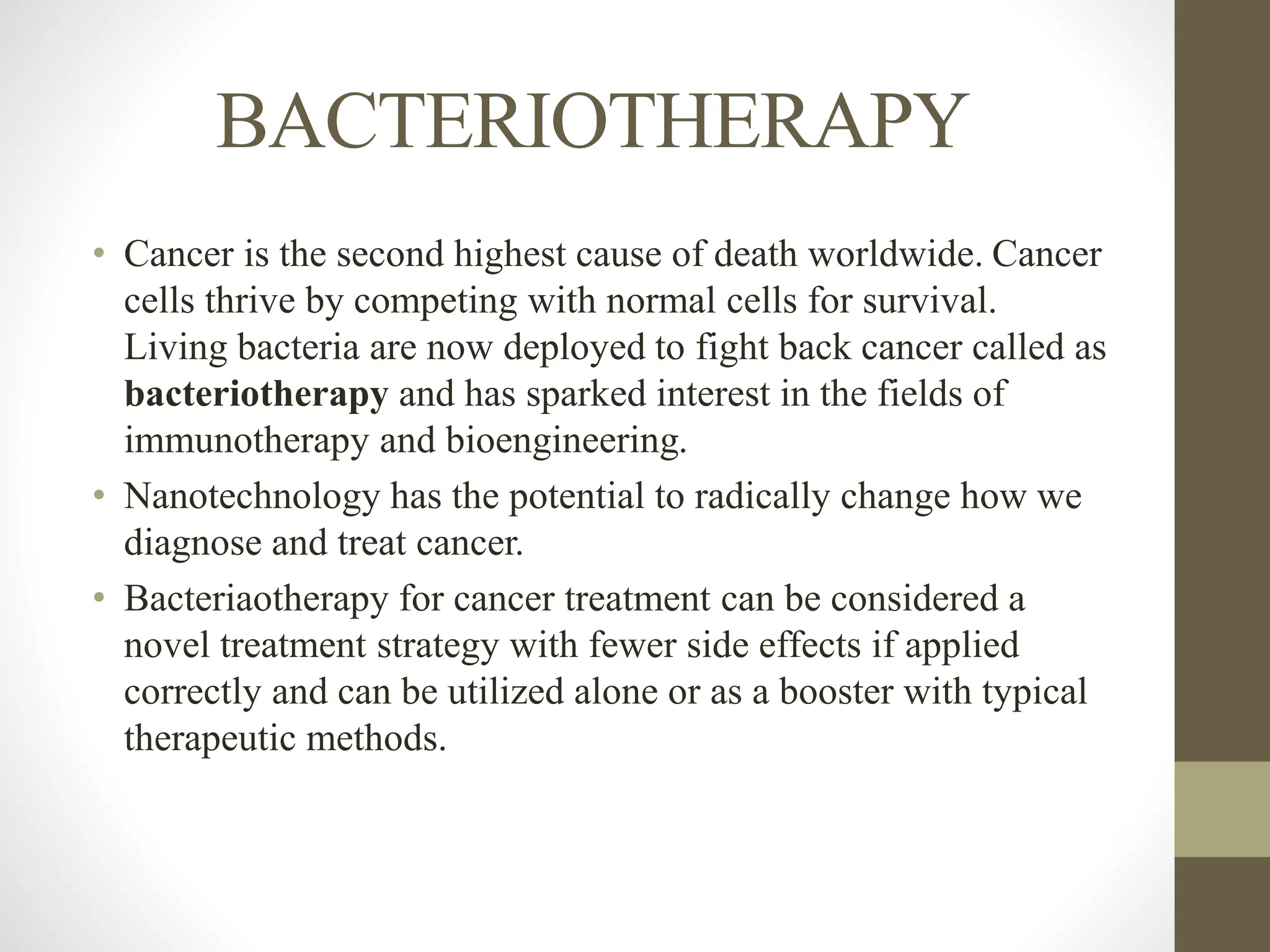 NANOENGINEERED BACTERIOTHERAPY FOR CANCER | PPTX
